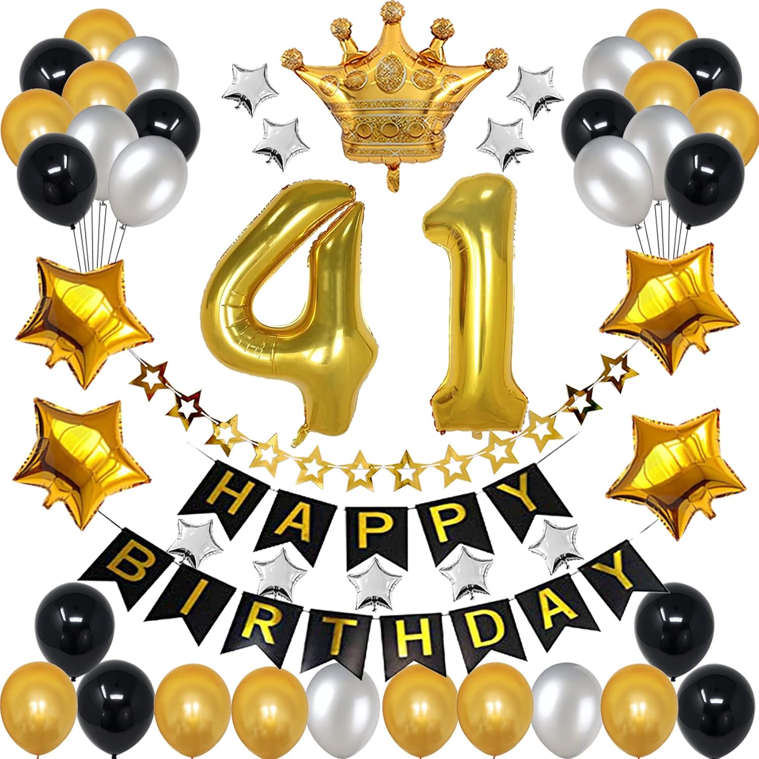 Amazon.com: RBYOO 41st Birthday Decorations for Men Women,Black and ...