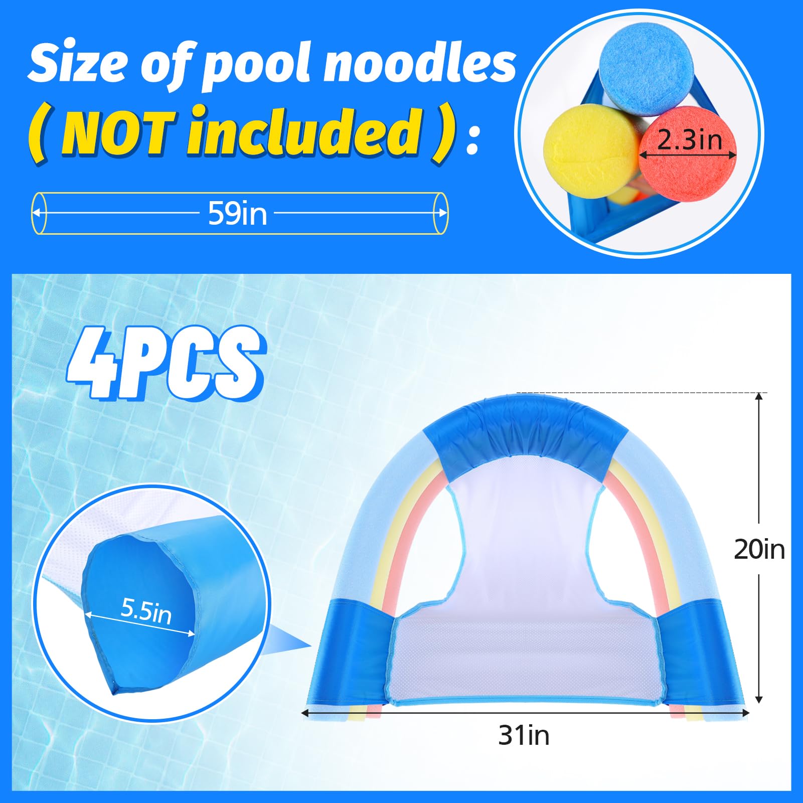 Snapklik.com : 4Pack Oversized Pool Noodle Chair - Extended Bottom For ...