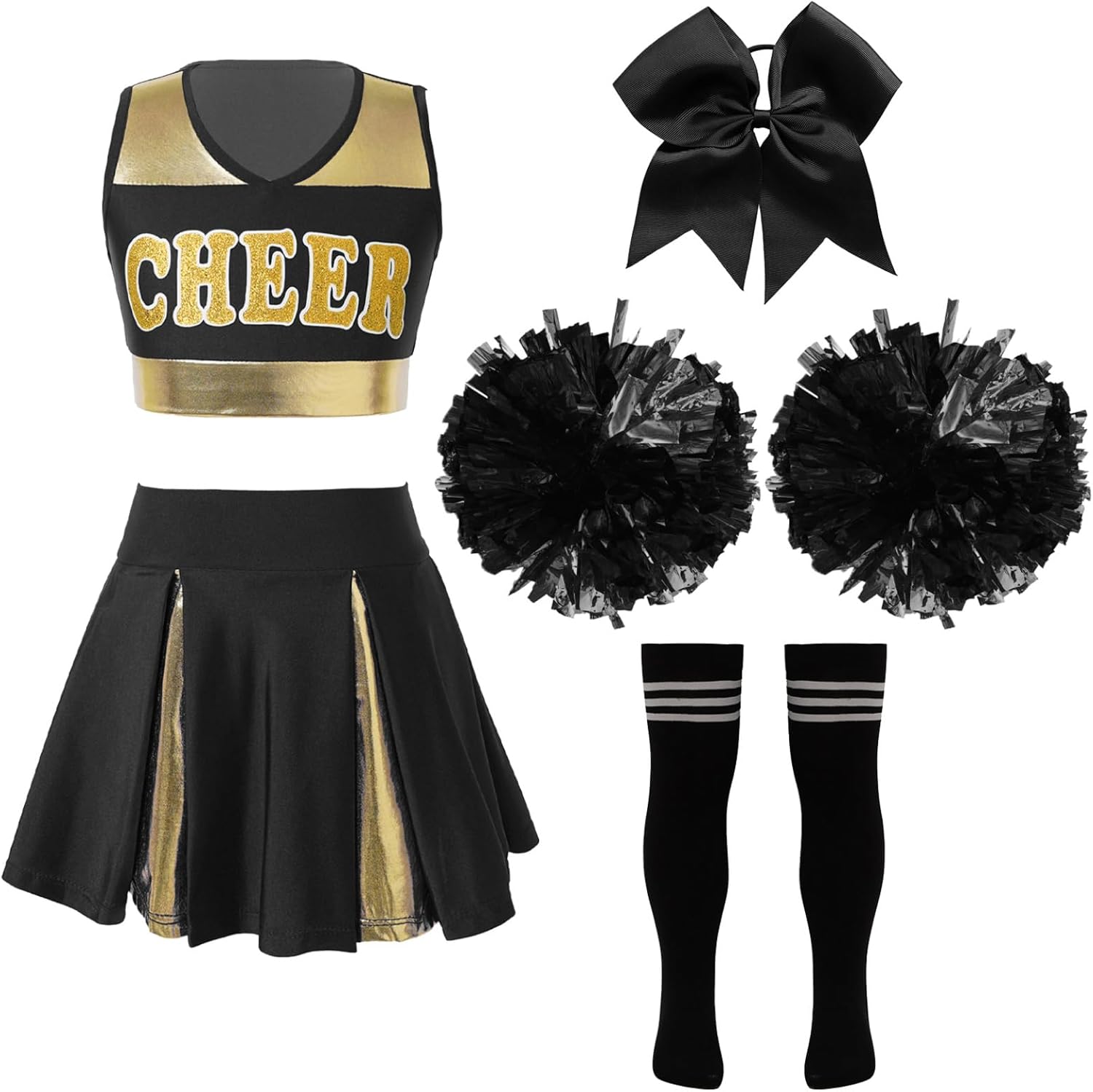 Jizyo Kids Girls Shiny Cheerleading Costume Schoolgirls Dance Dress ...