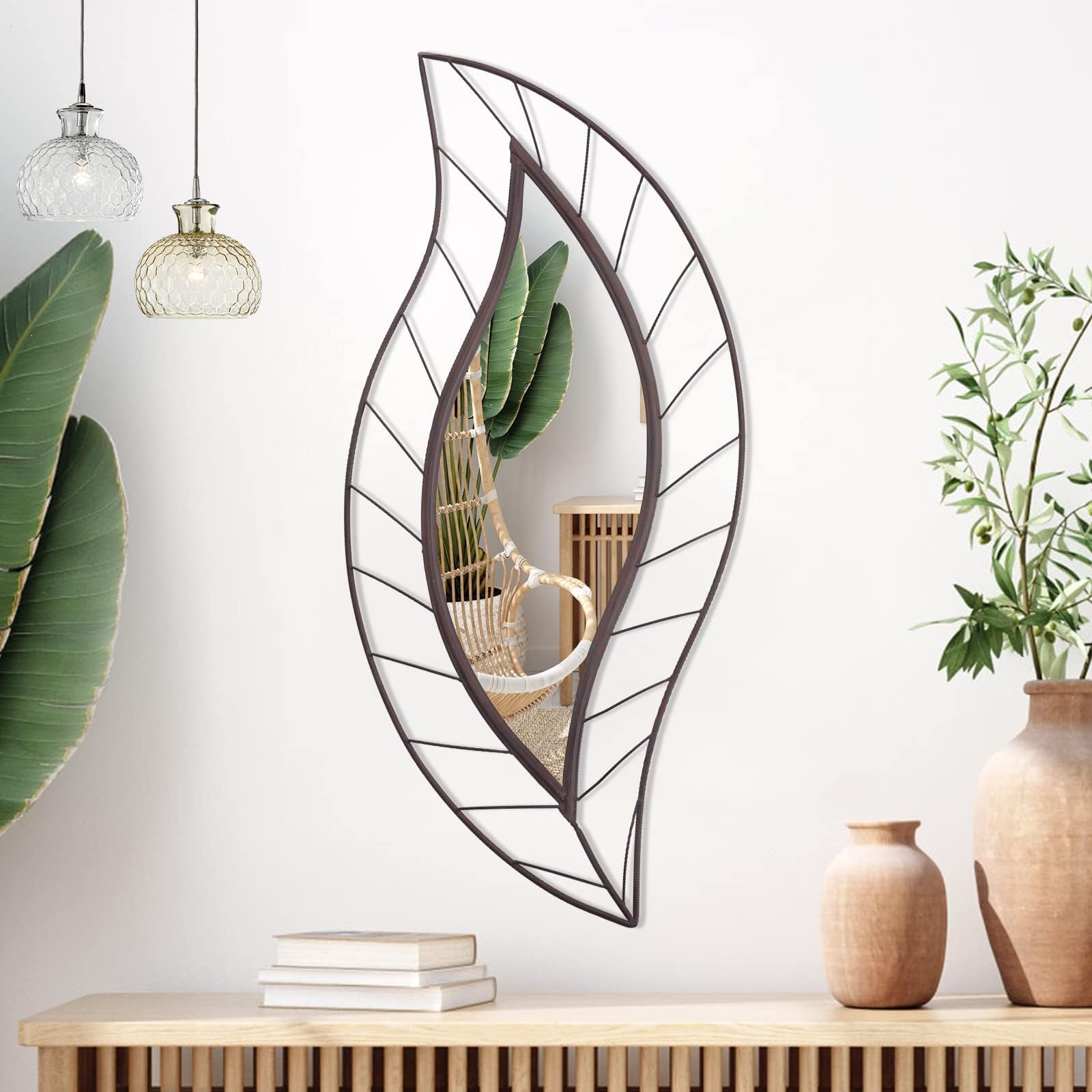 Amazon.com: Roowest 2 Pcs Decorative Mirror Wall Decor Leaf Teardrop ...