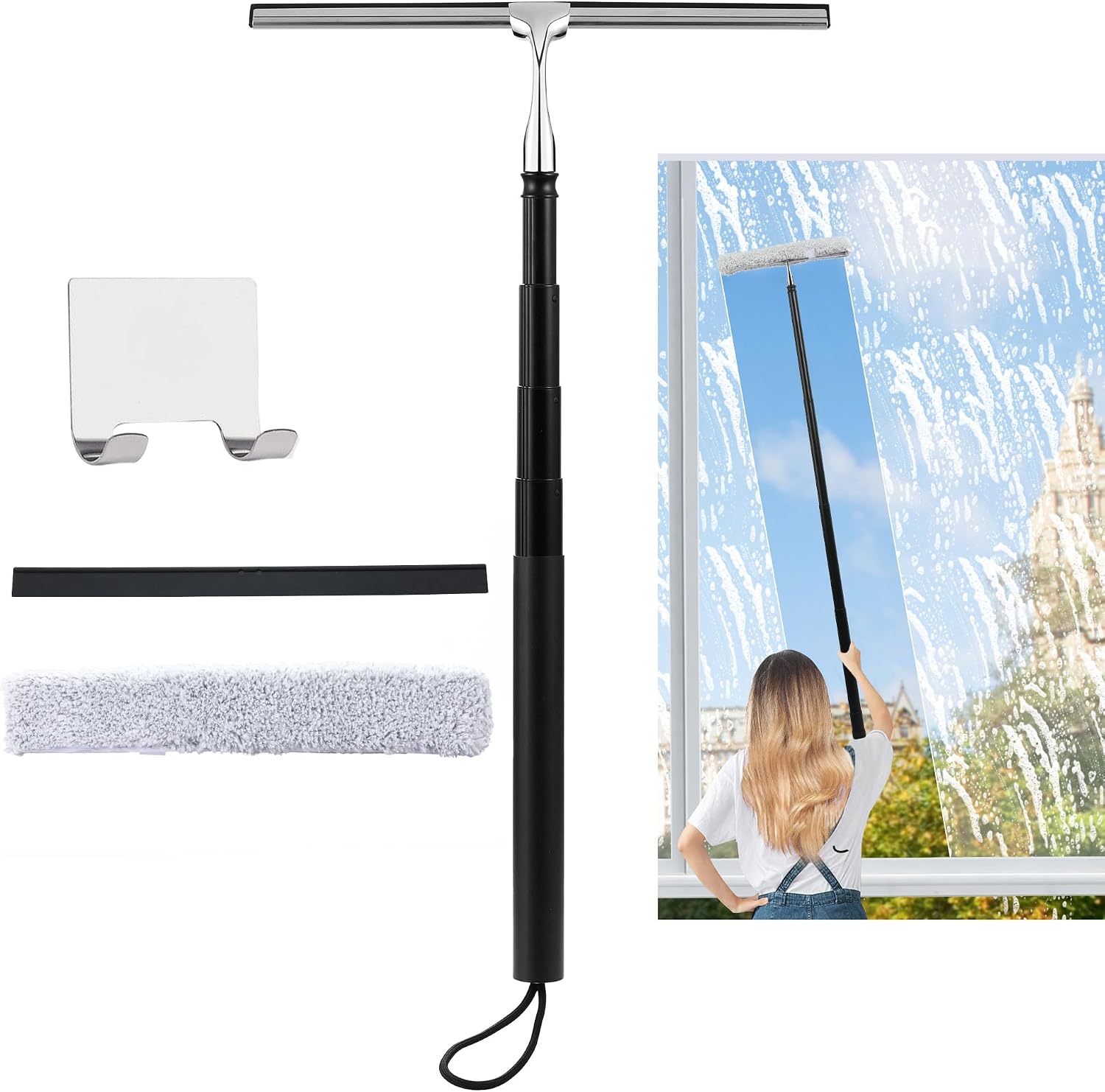 Toncoke Window Squeegee for Home, 2 in 1 Window Washing kit with ...