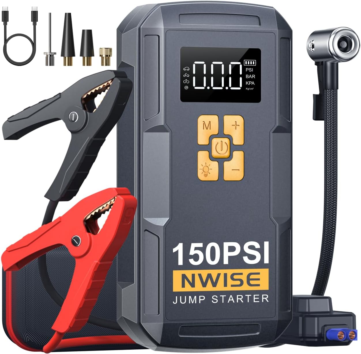 Amazon.com: Portable Car Jump Starter with Air Compressor, 150PSI 2500A ...