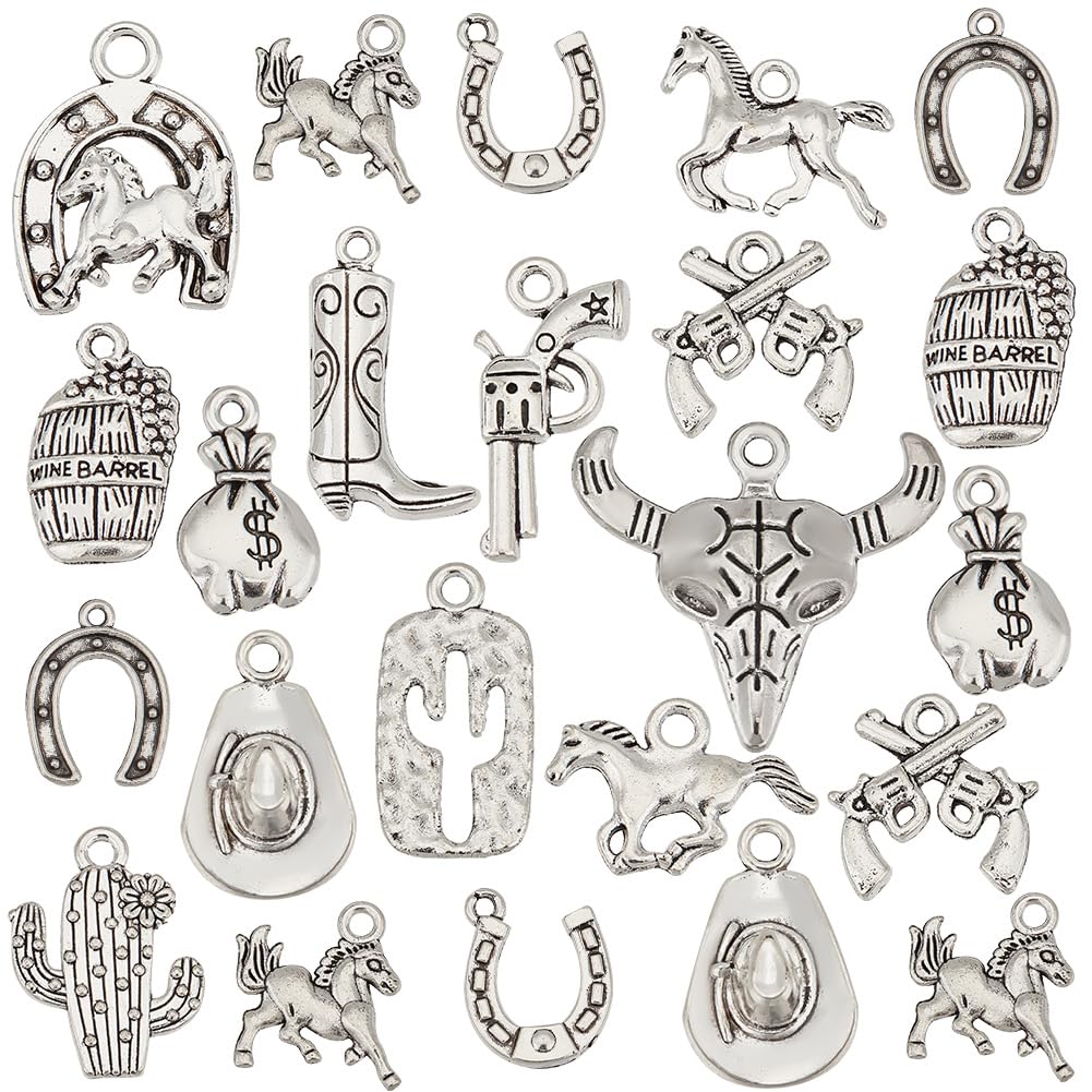 Amazon.com: PH PandaHall 120pcs 15 Styles Western Cowboy Charms Antique ...