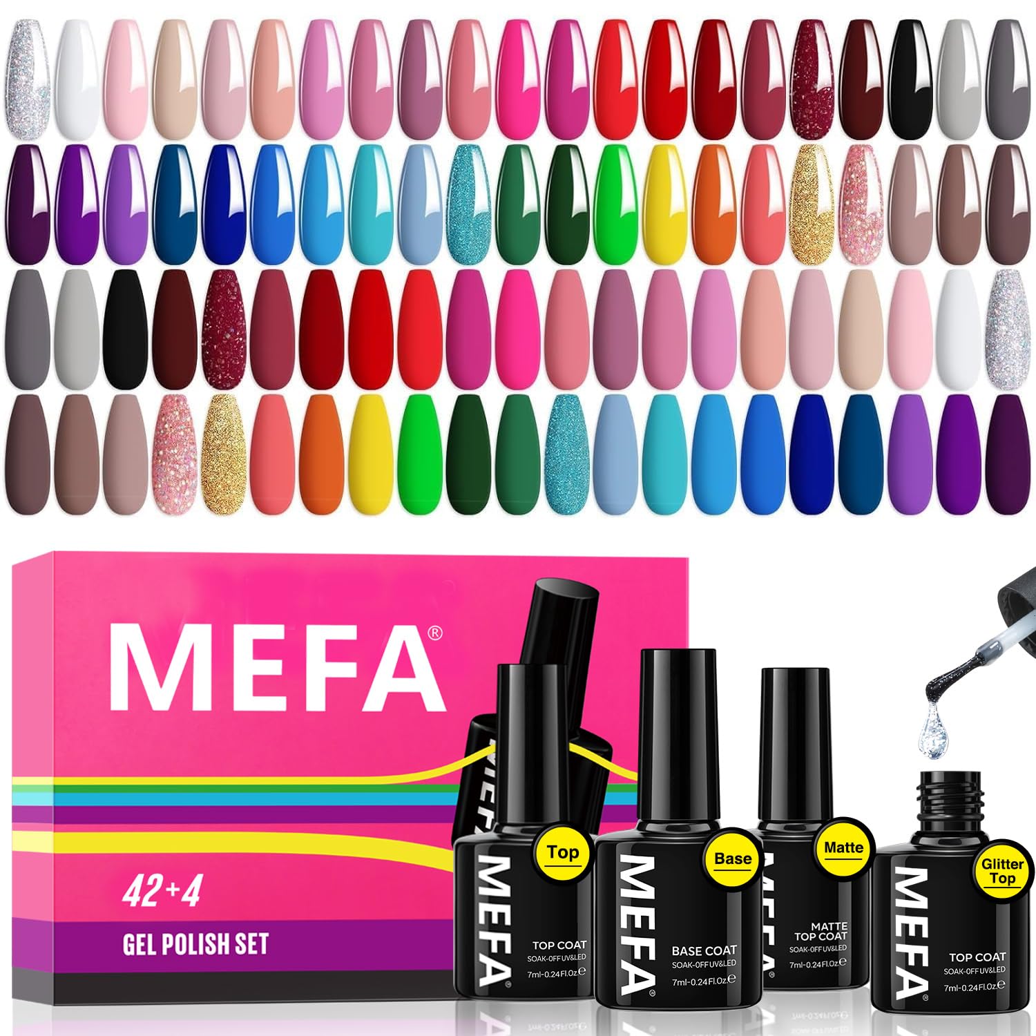 MEFA 46PCS Gel Nail Polish Kit, 42 Colors All Seasons Collection White ...
