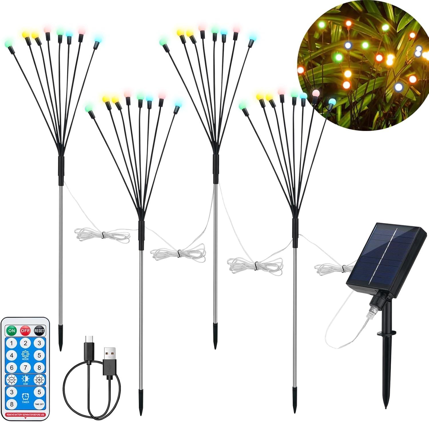 Solar Garden Lights 4 Pack, USB Solar Swaying Light, RGB Light with ...