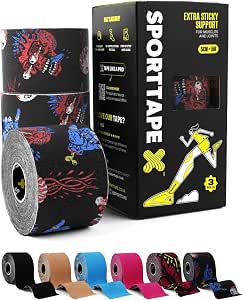3 Rolls SPORTTAPE Kinesiology Tape - 5cm x 5m Roll - Punk | Kinetic ...