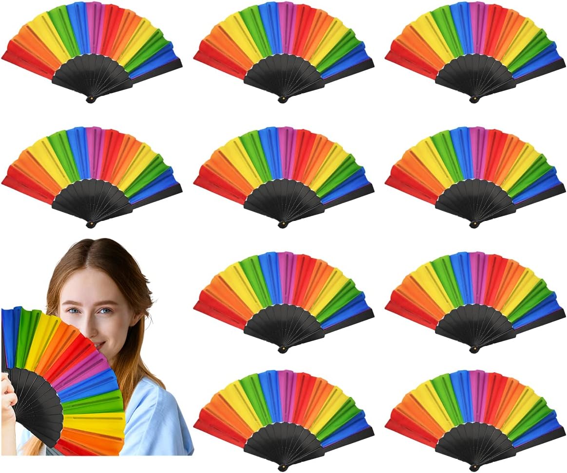 Amazon.com: Hananona 24 Pcs Rainbow Folding Fans Colorful Hand Held Fan ...