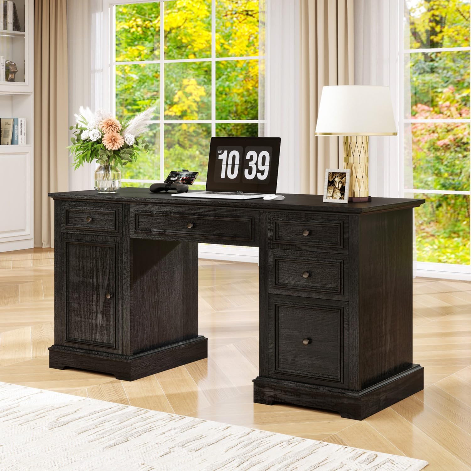 Amazon.com: Vipbear 60" Farmhouse Executive Desk Black Computer Home ...