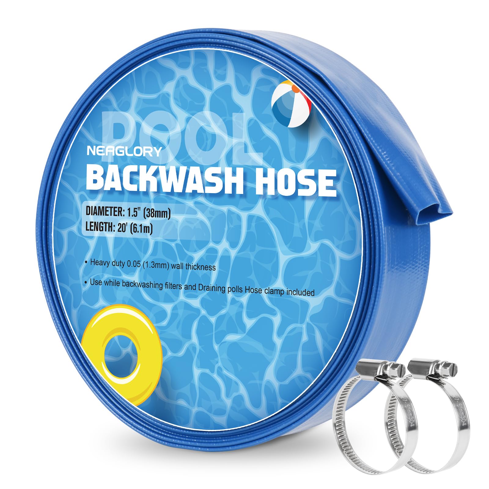 Amazon.com: NEAGLORY 1.5" x 20 FT Pool Backwash Hose, Heavy Duty Flat ...