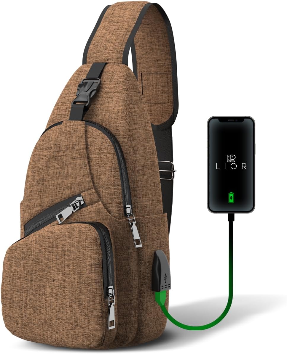 Amazon.com: Lior Sling Bag Crossbody Shoulder Backpack with USB ...
