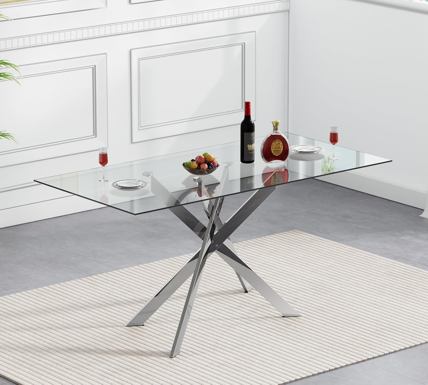 Amazon.com - Binrrio 51" Rectangular Glass Dining Table Modern Kitchen ...