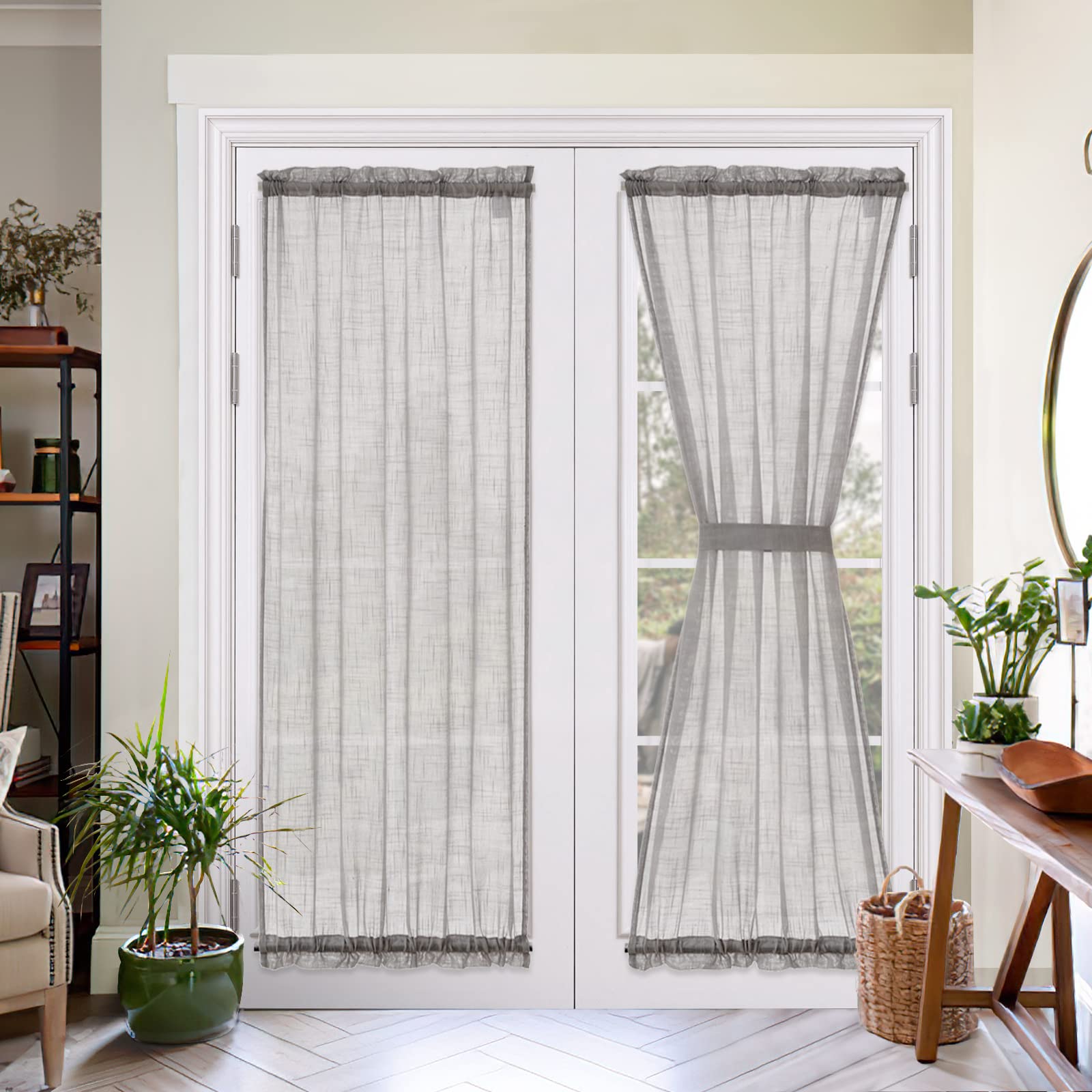 EMEMA Door Panel Curtains Linen Texture Narrow French Door Curtain ...