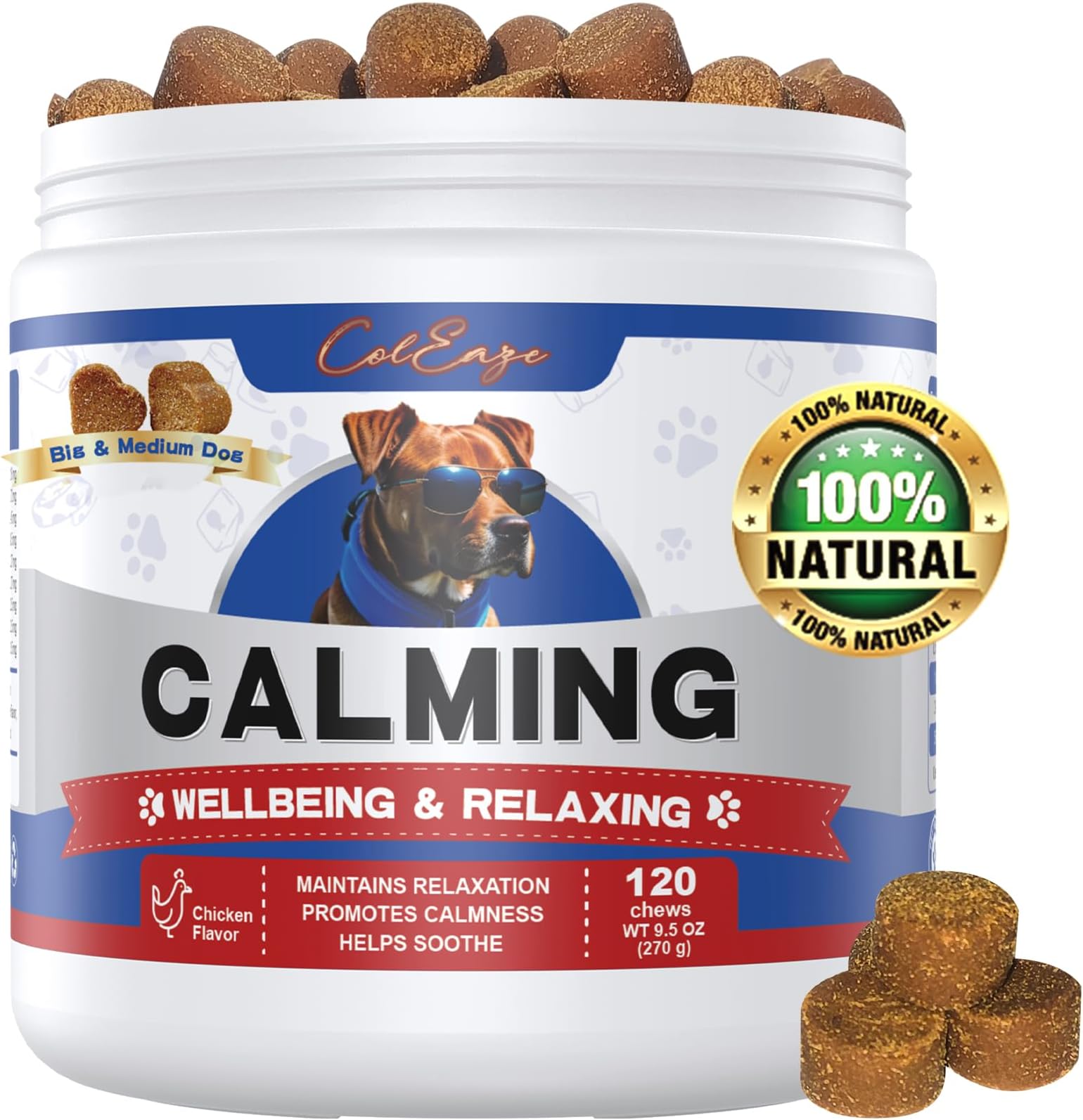 Amazon.com : Hemp Calming Chews for Dogs, Dog Calming Treats Anxiety Relief 100% Golden Ratio of ...