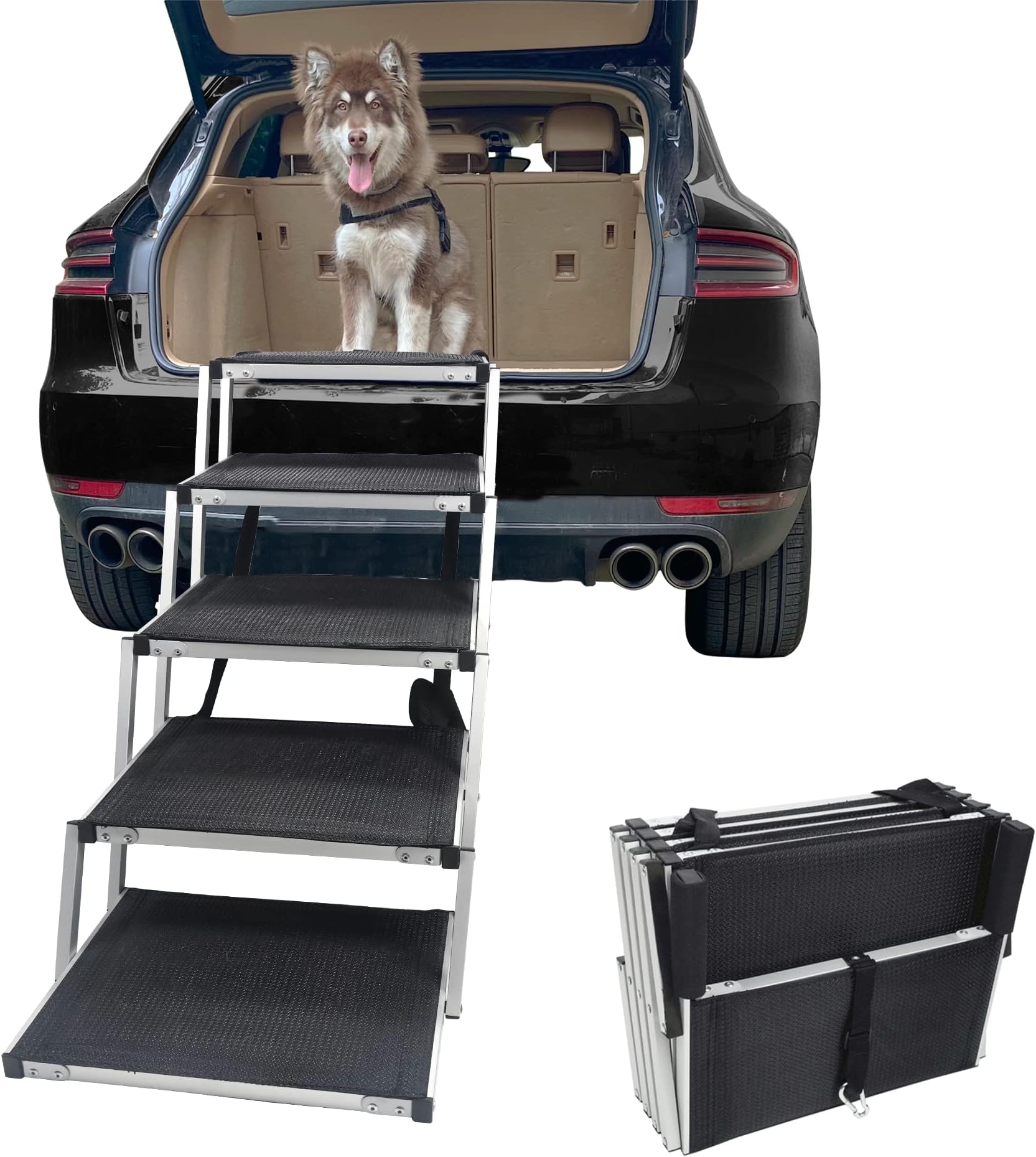 Petshug 5 Steps Aluminum Sturdy Pet Ramp Stairs for Large Dogs, Folding ...