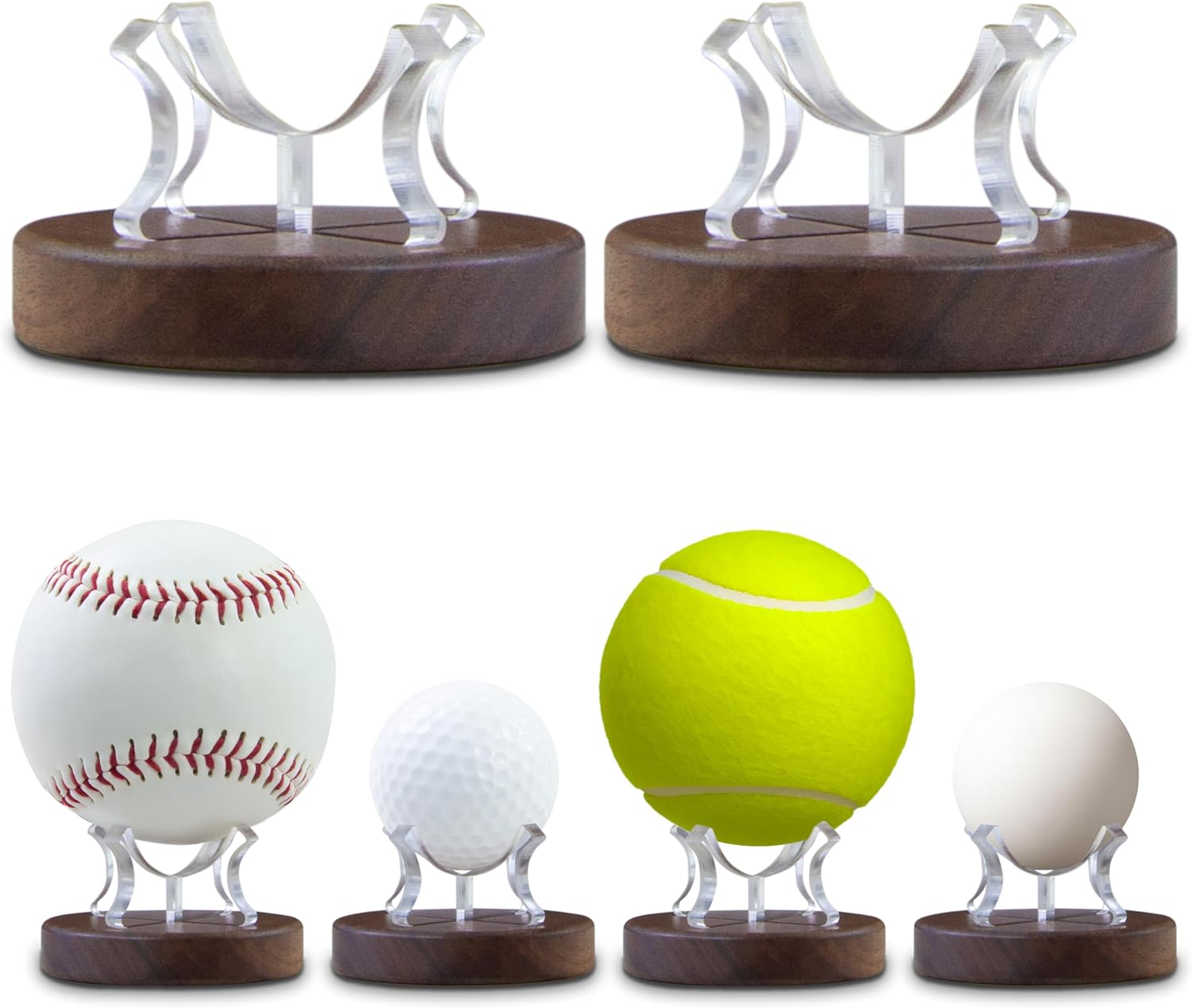 Amazon.com: Set of 2 Baseball Display Stands – Walnut Wood Base with ...