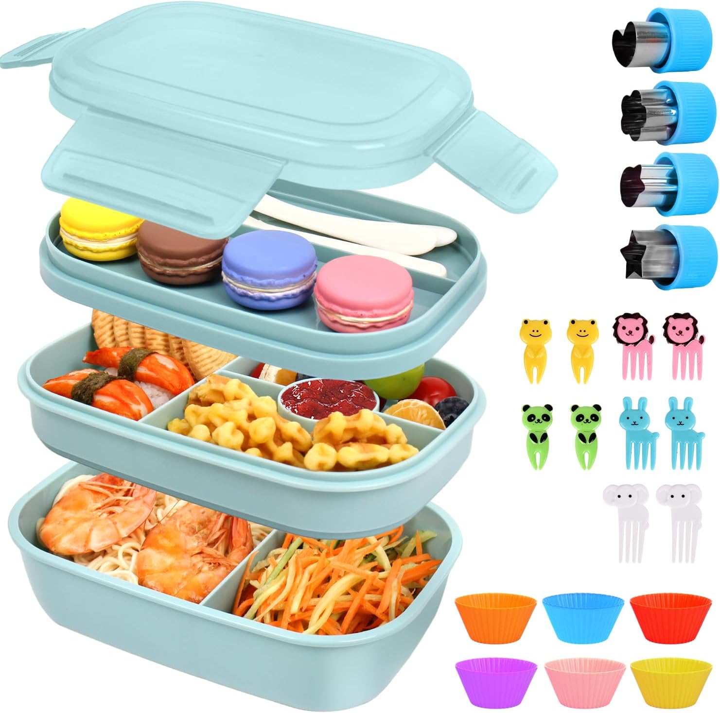 Amazon.com: 24 PCs Bento Box Lunch Box Set,1900ML 3 Layer Stackable ...