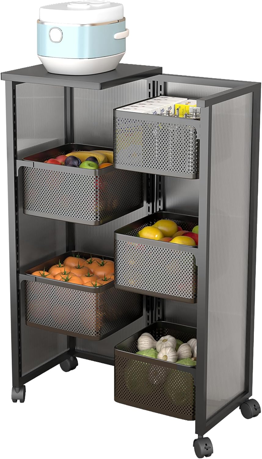 Amazon.com: 3/4/5 Tier Foldable Wire Storage Basket with Wheels ...