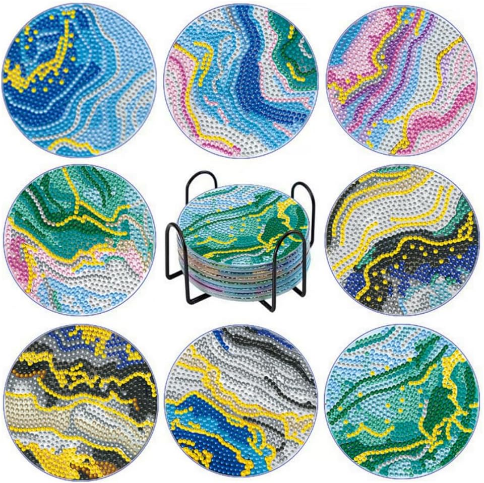 Amazon.com: PERFECTSIGHT 8 Pcs DIY Diamond Art Painting Coasters with ...