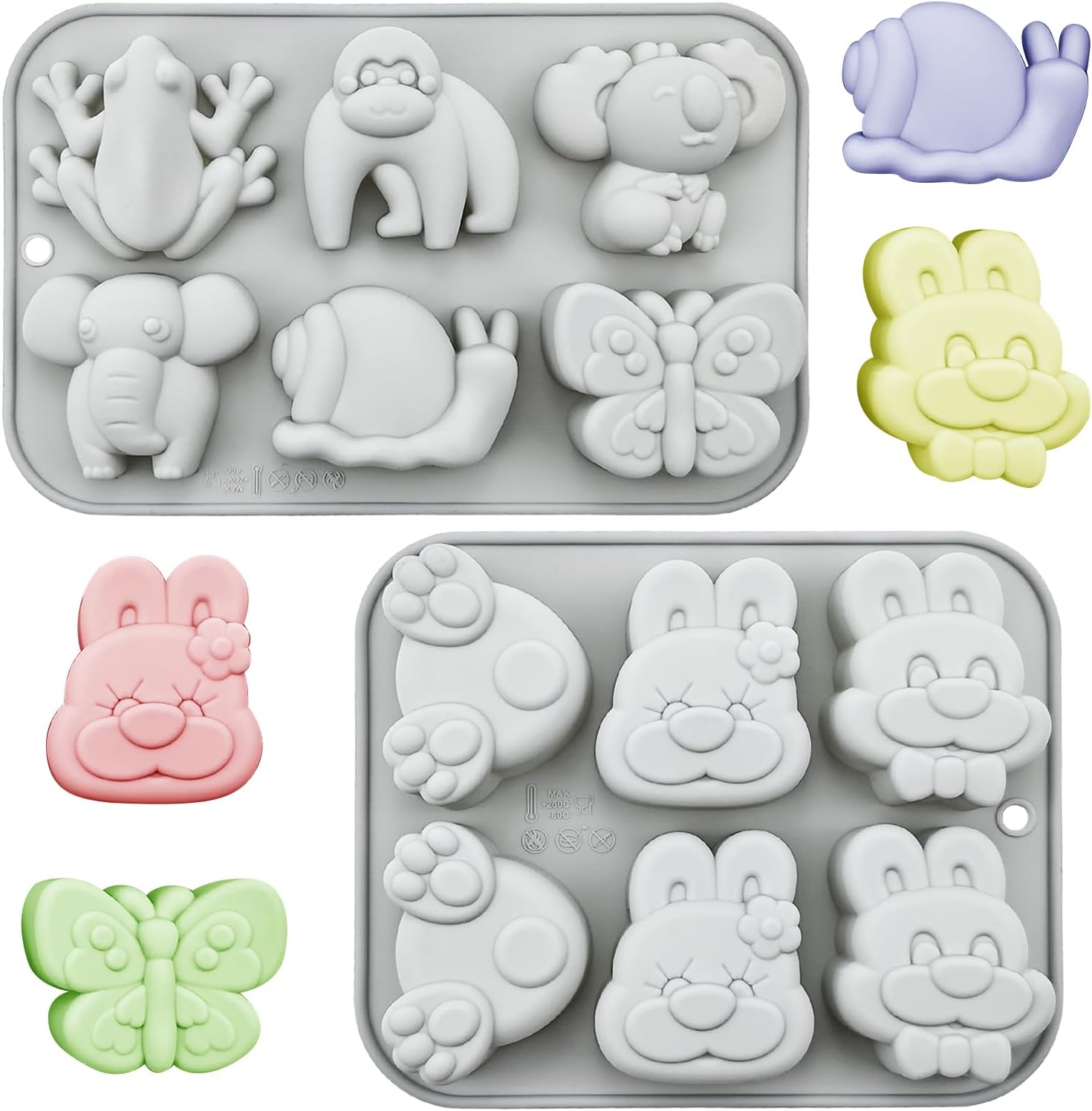 Amazon.com: 2 PACK Cute Animal Silicone Molds, 6-Cavity 3D Elephant ...