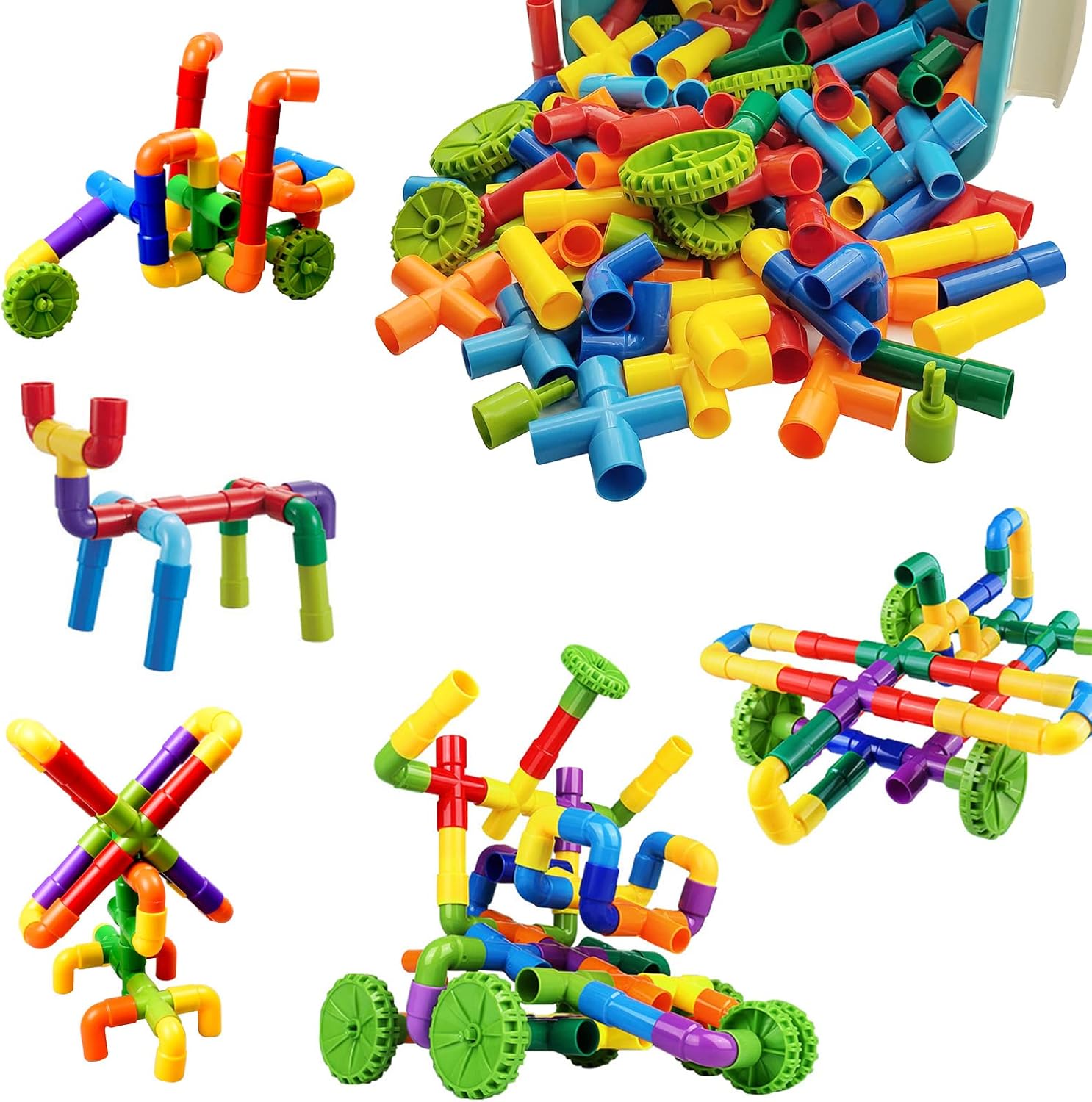 Amazon.com: 152PCS STEM Interlocking Building Block Set.Pipes Toy for ...