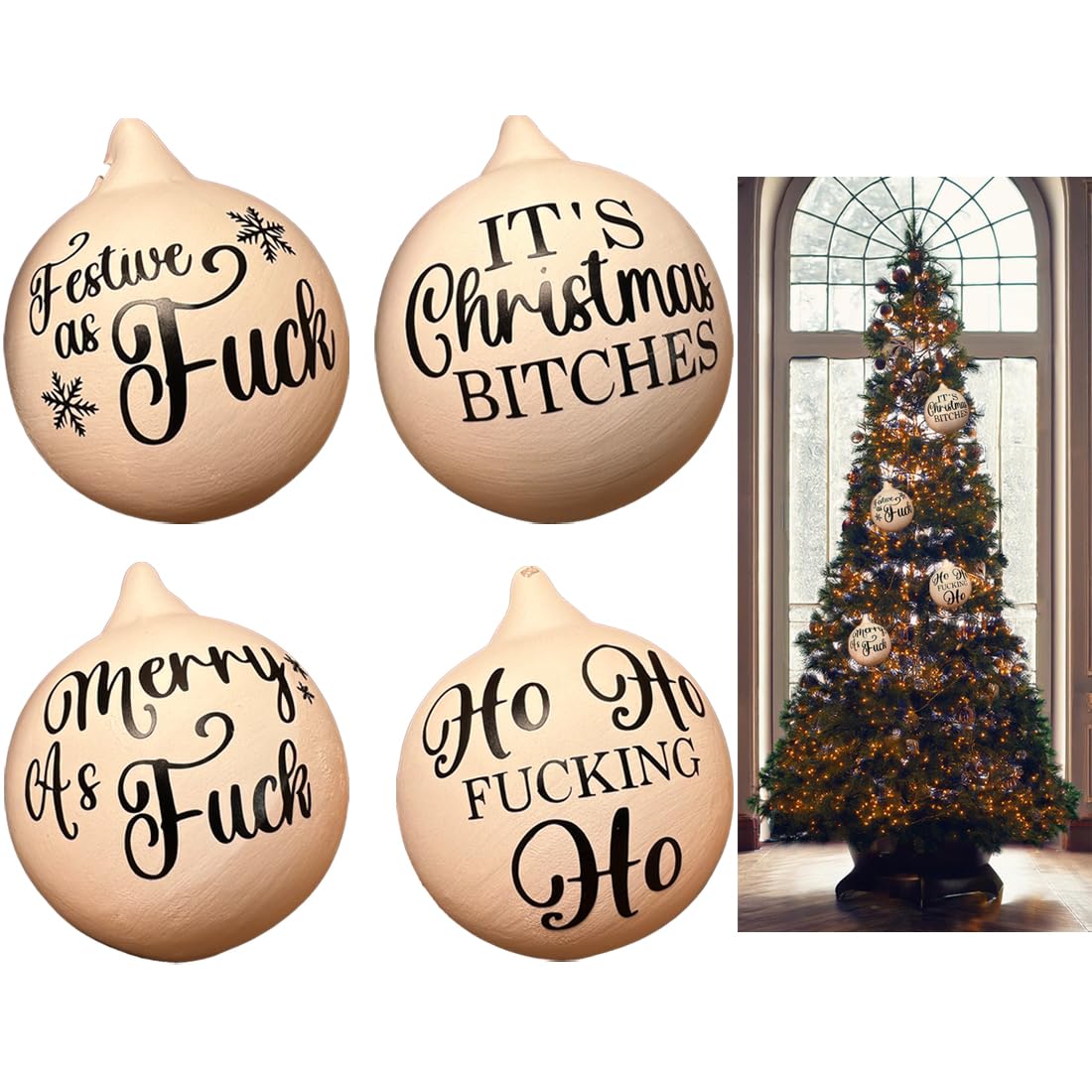 Amazon.com: 4 Pack Funny Christmas Offensive Bauble - Hilarious ...