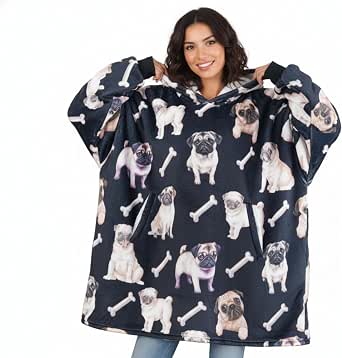 Amazon.com: Huglanket Pug Gifts Wearable Blanket Hoodie, Oversized ...