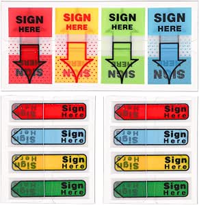 600pcs/6 Packs Sign Here Tabs, Arrow Labels Stickers Sign Here Flags ...