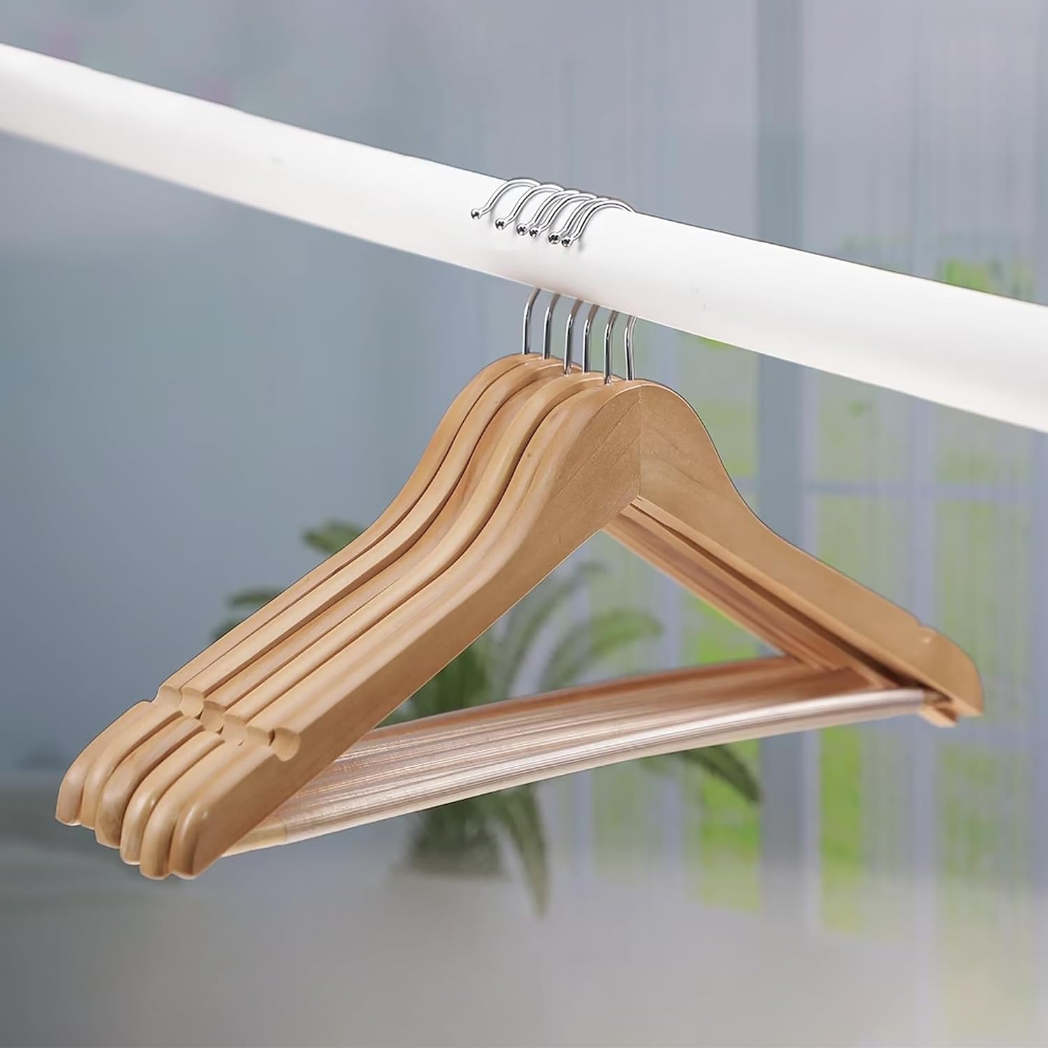 Anko Reinforced Zero SAG Wooden Hangers - Set of 6 | Chrome Plated ...