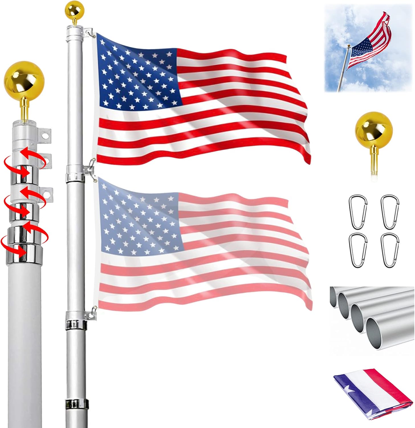 Amazon.com : Hooomyai 25FT Telescopic Flag Pole for Outside in Ground ...