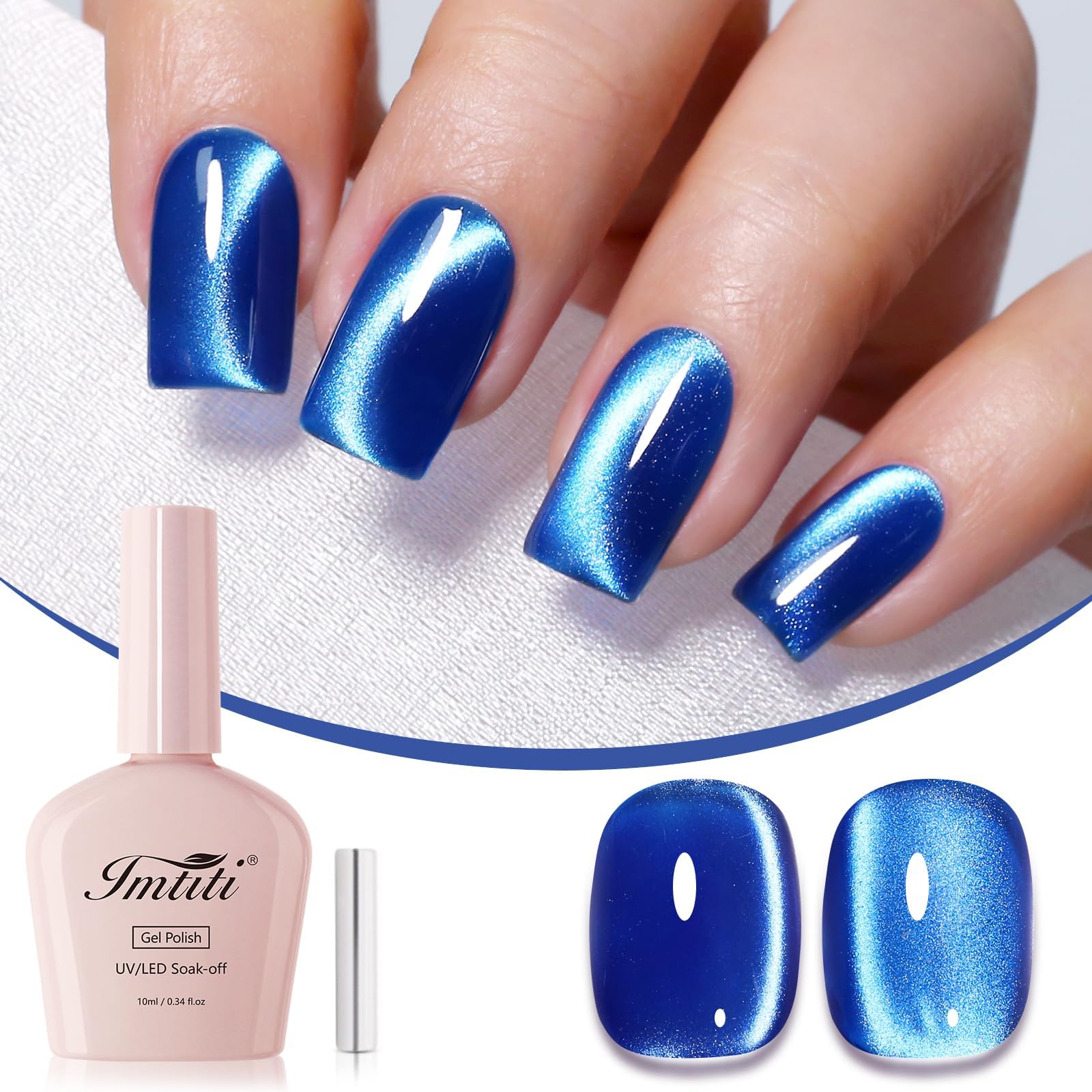 Amazon.com: Imtiti Blue Cat Eye Gel Nail Polish, Moonlight Sea Blue ...
