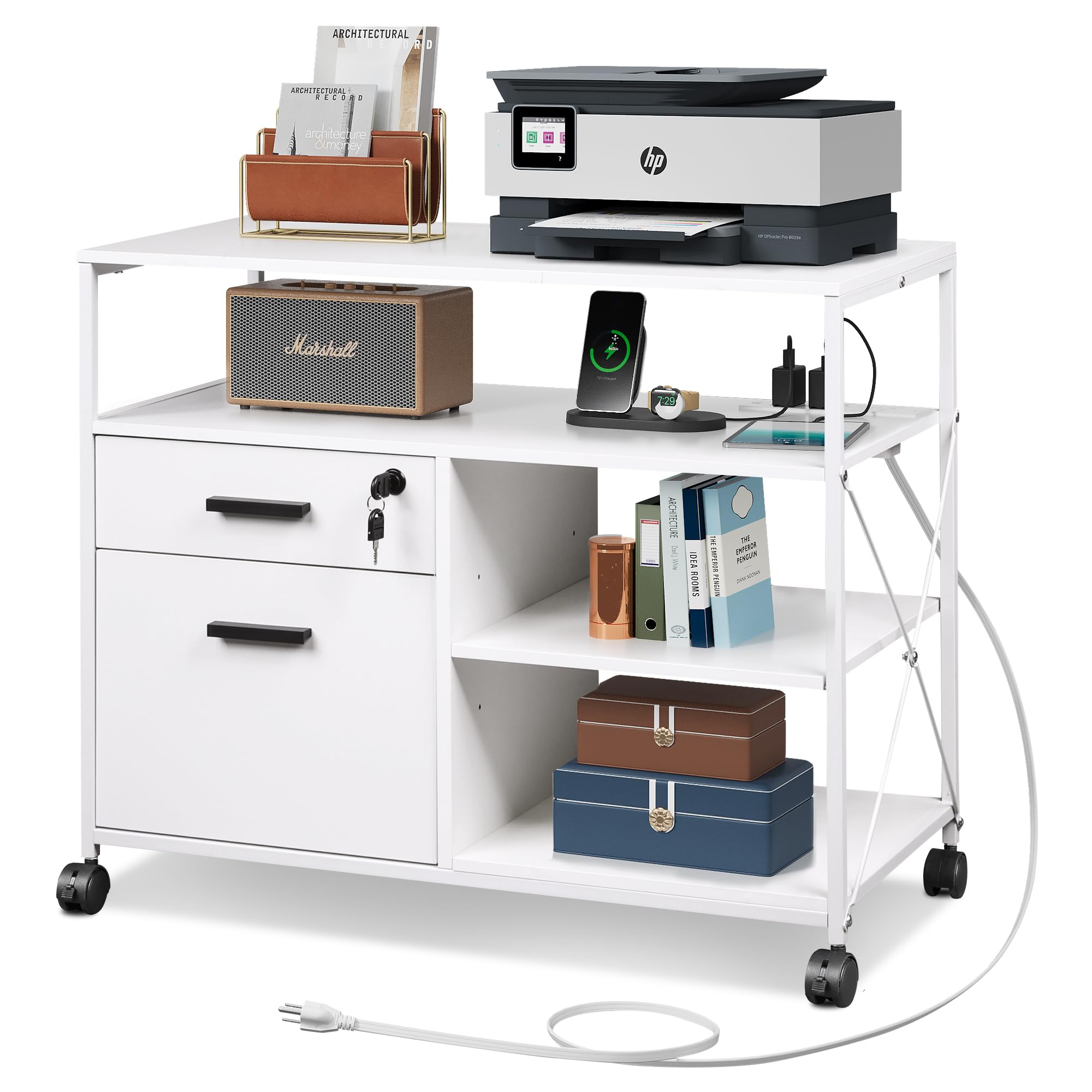 DEVAISE 2 Drawer Locking File Cabinet with Charging Station, Rolling ...