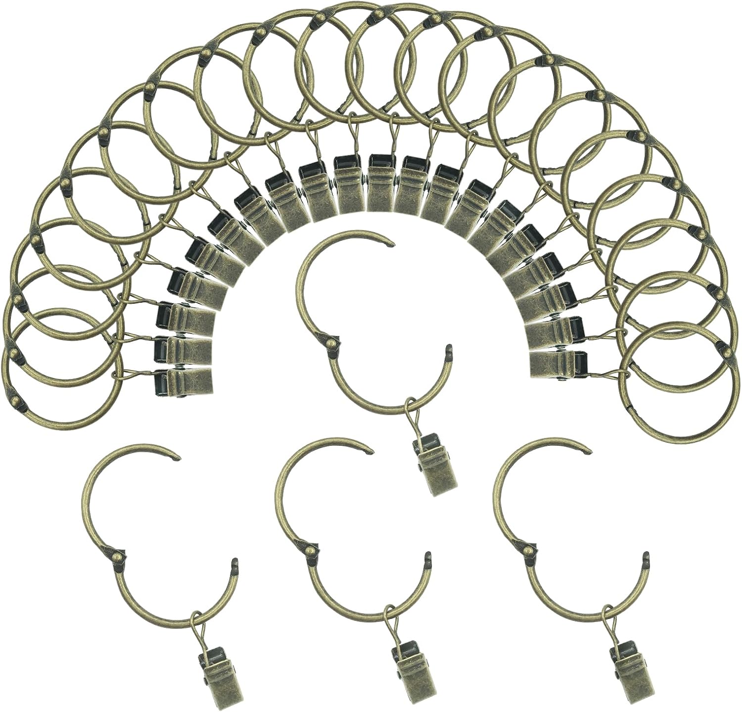 Amazon.com: Openable Curtain Rings with Clips 1 inch Interior Diameter ...