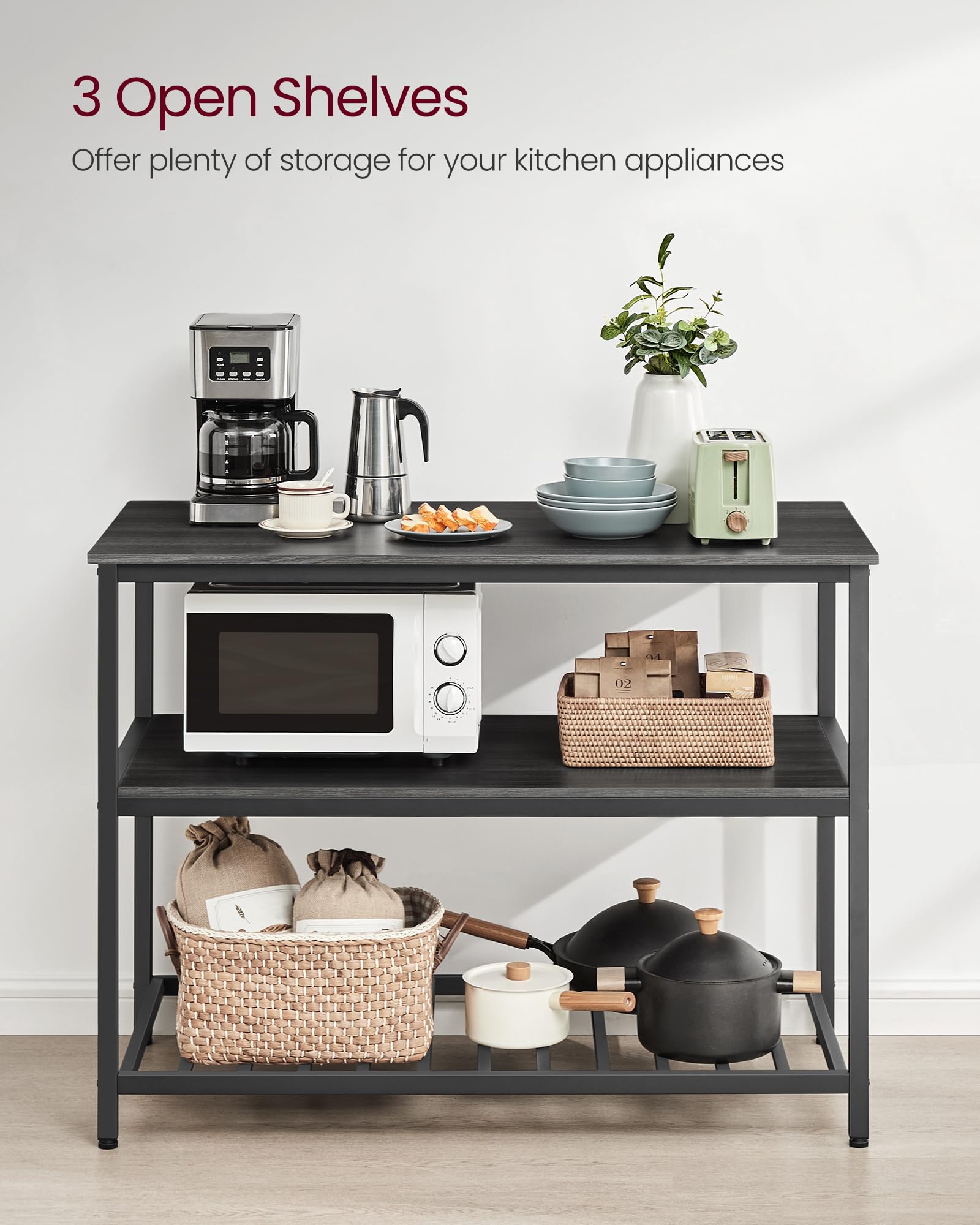 VASAGLE Kitchen Island with 3 Shelves, 47.2 Inches Kitchen Shelf with ...