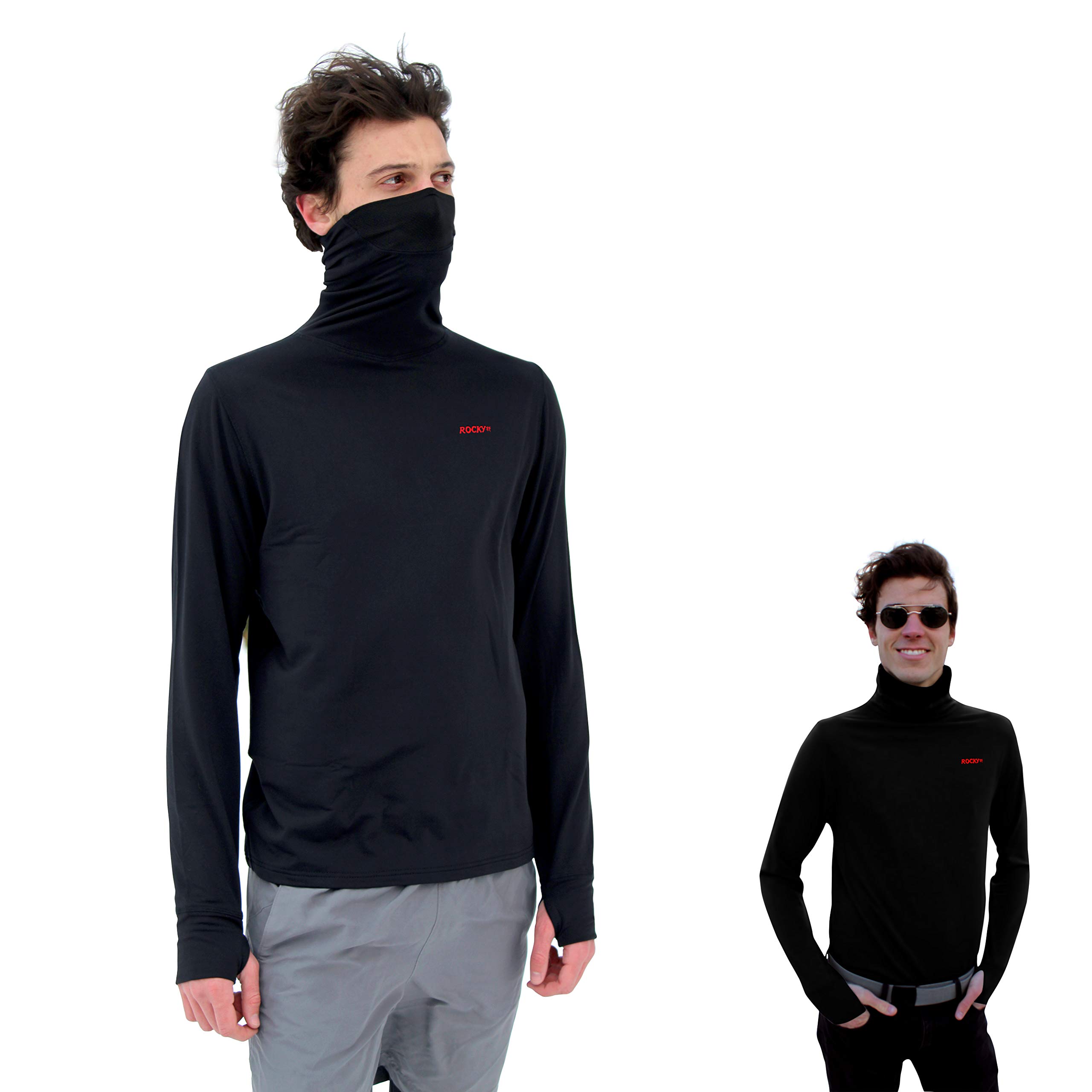Face Mask Shirt - Mock Turtleneck (Gaiter-Neck Protection) Thermal Men ...