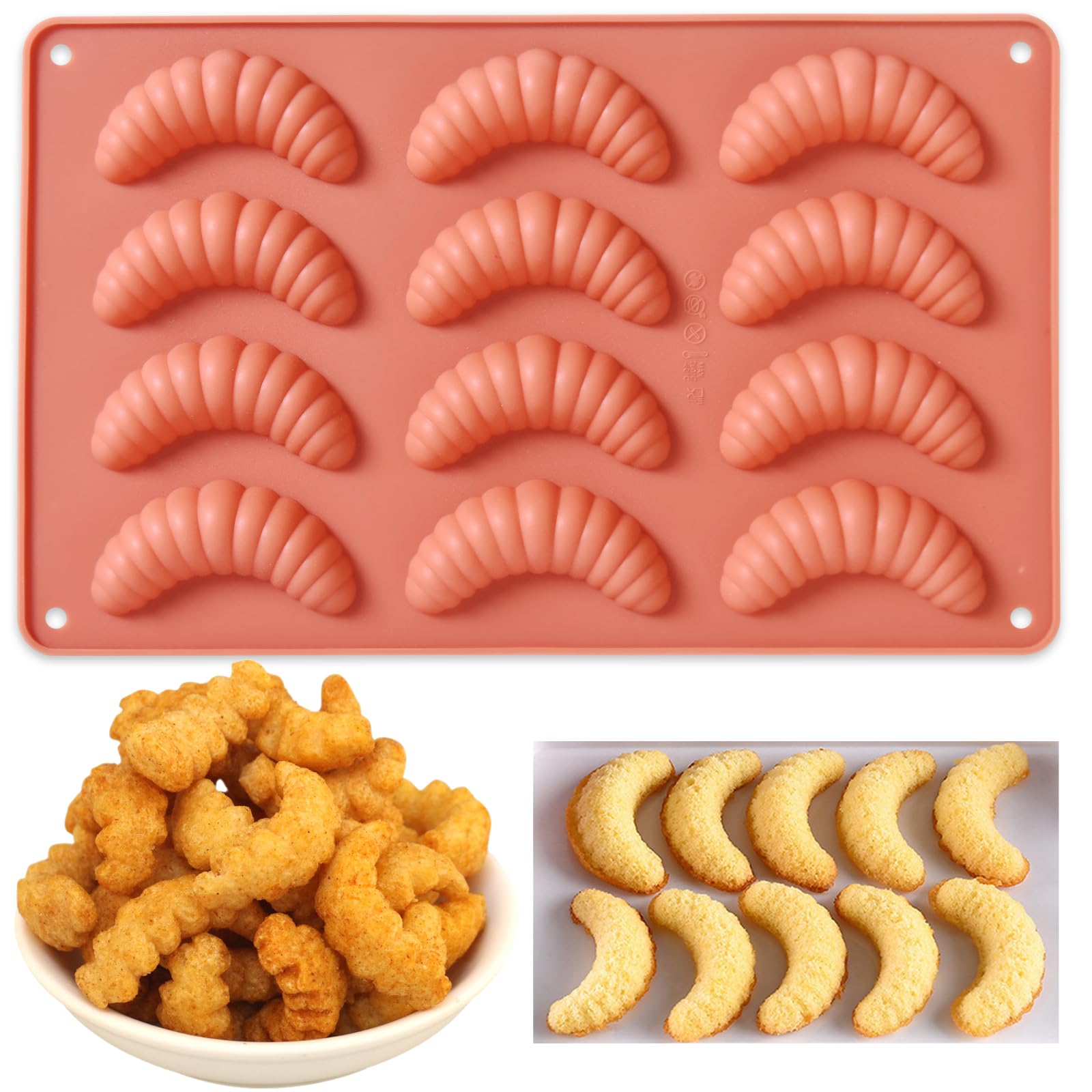 Amazon.com: Fchil Mini Croissants Silicone Mold, 12-Cavity Nonstick ...