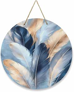 Amazon.com: Welcome Sign for Front Door Feathers Abstract Art Wood Door ...