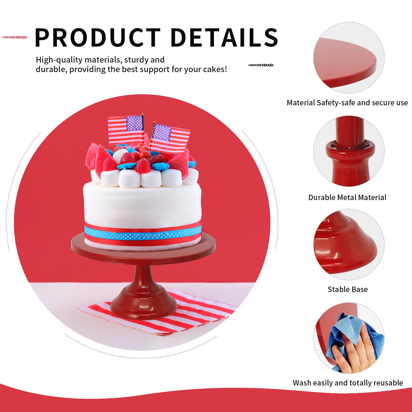 3 Pcs Red Cake Stand Set,Round Cake Stand,Cake Display Stand,Metal ...