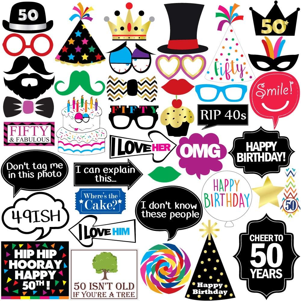 Amazon.com: 50th Birthday Photo Booth Party Props - 40 Pieces - Funny ...