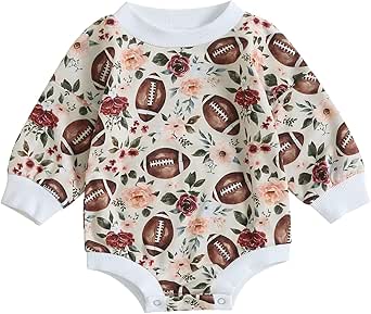 Amazon.com: Karuedoo Baby Boy Girl Football Sweatshirt Bubble Romper Oversized Sweater Romper ...