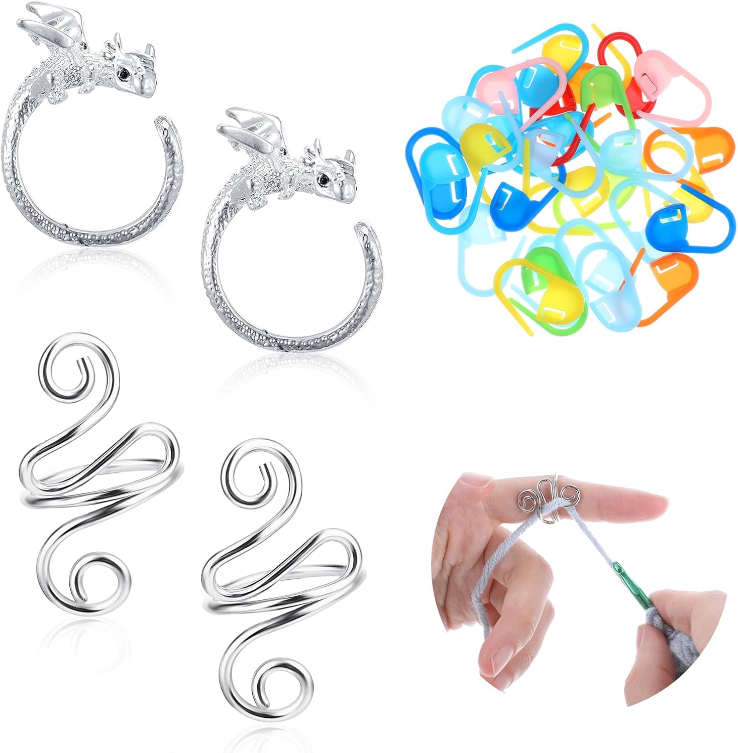 Amazon.com: 4Pcs Crochet Tension Ring for Fingers with 30Pcs Crochet ...