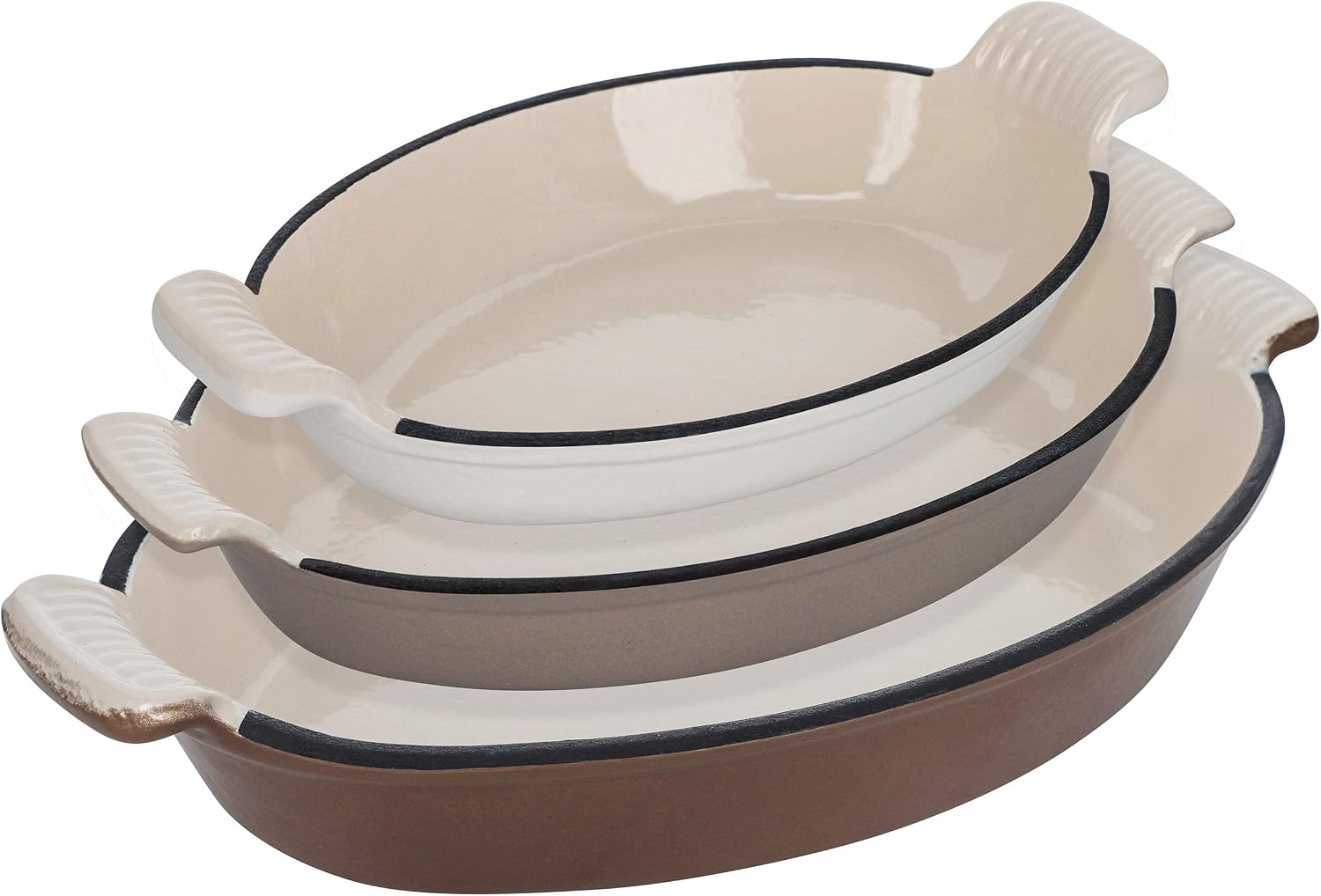 Amazon.com: Lot45 Enameled Cast Iron Baking Pan Set - 3pk Oval Shaped ...