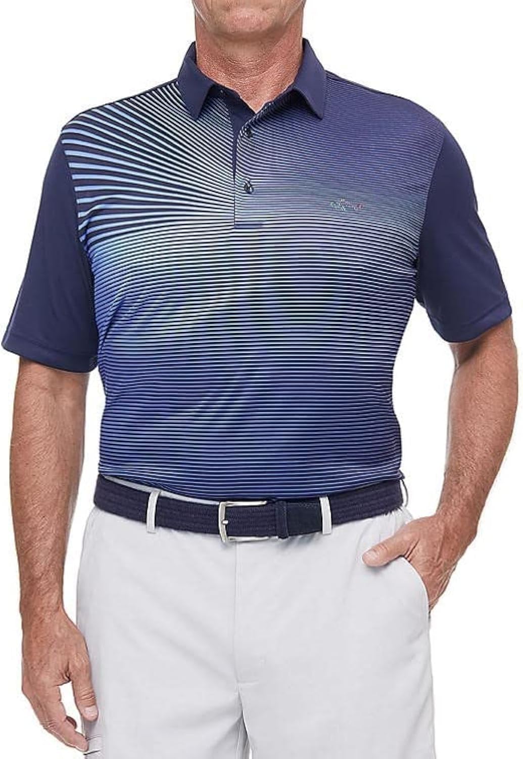 Amazon.com: Greg Norman Men's Performance Golf Polo, Robin Blue Stripe ...