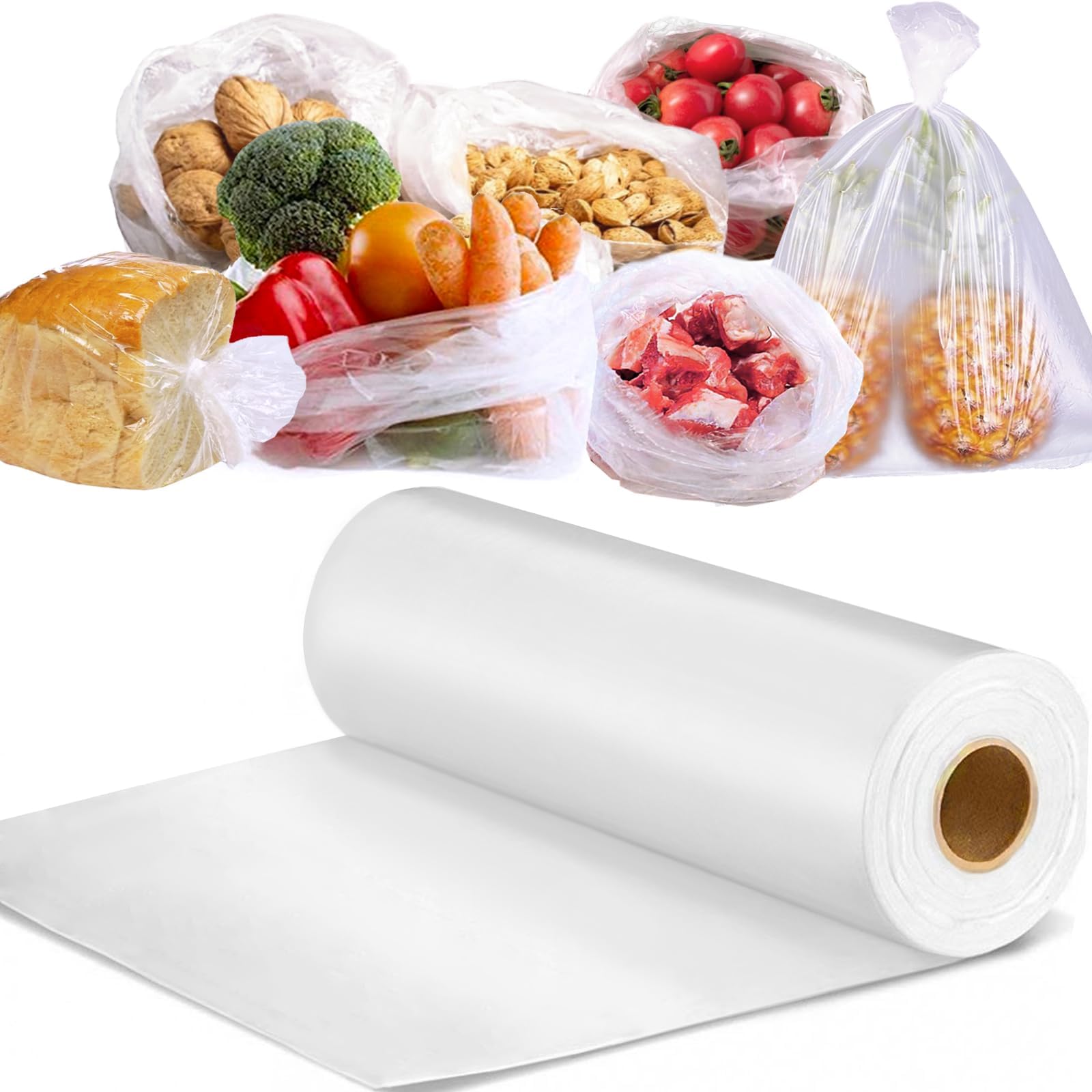 Amazon.com: 14" X 20" Plastic Produce Bag on a Roll, Clear Food Storage Bags for Bread Fruits ...