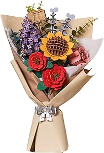 Amazon.com: Rowood Artifical Flowers,Wooden Flower Bouquet Building Sets for Adults,Botanical ...