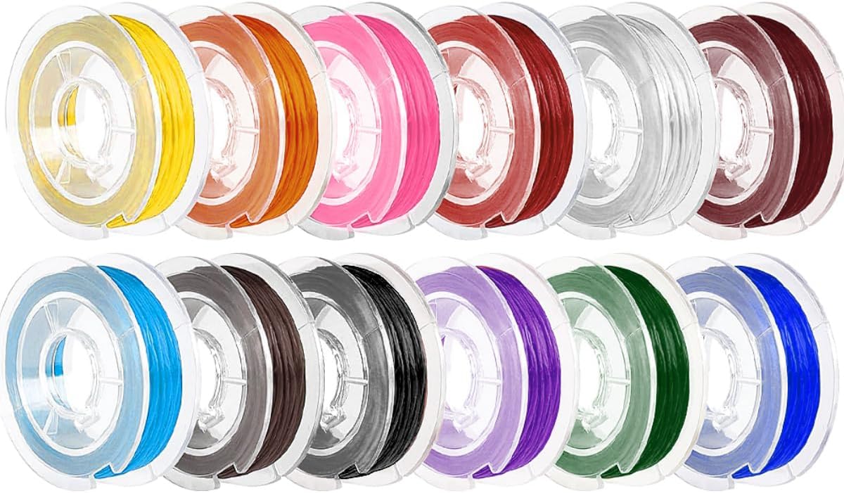 12 Roll 0.7mm Flat Elastic Bracelet String Cord, NEDLON 12 Color High ...