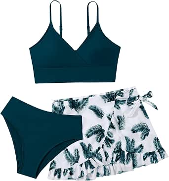 Girls Swimsuit, 3 Piece Bathing Suits V-Neck Ruffle Floral Bikini Set ...