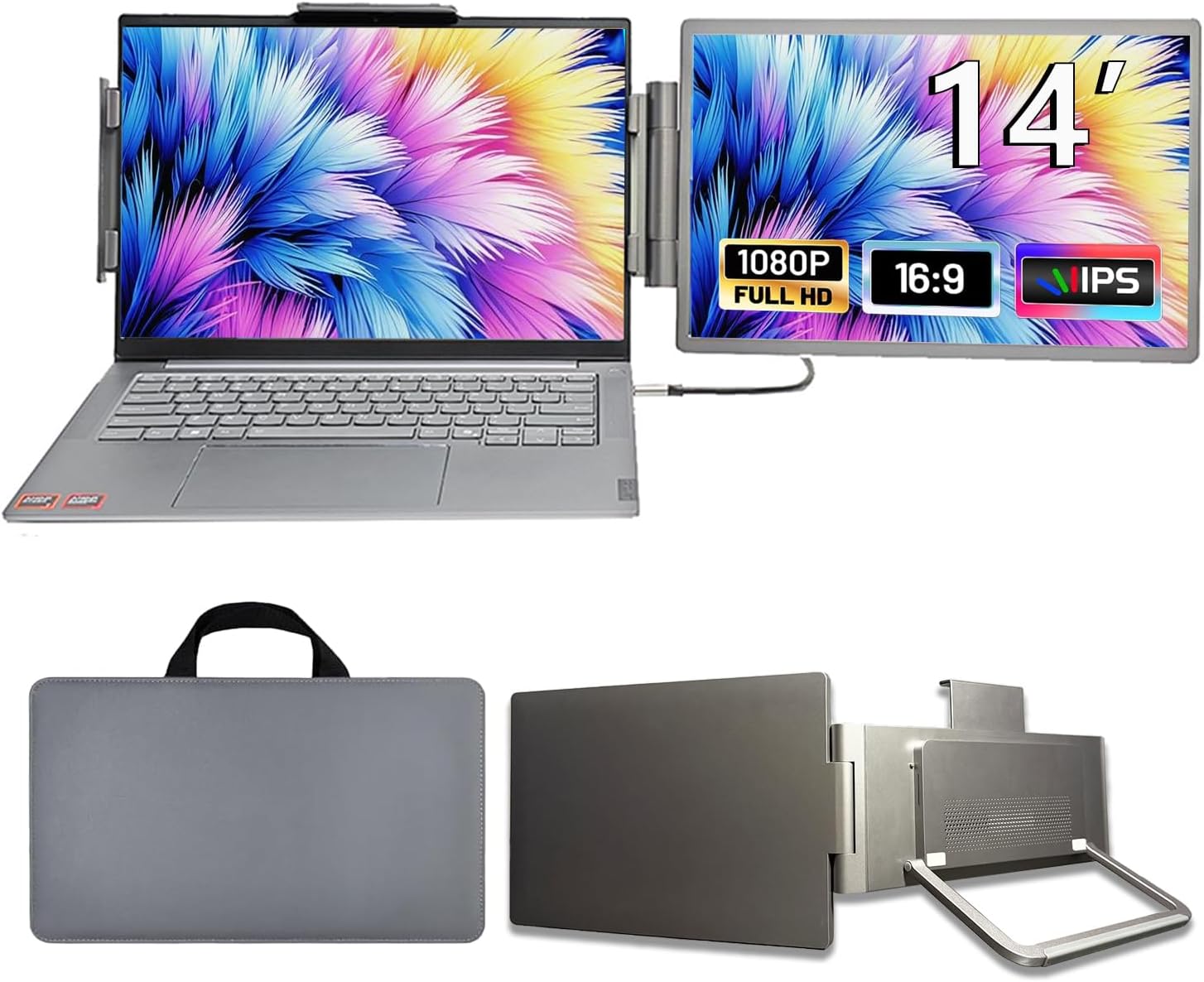 14 inch Laptop Screen Extender, 1080P FHD Portable Monitor, Type-C/HDMI ...