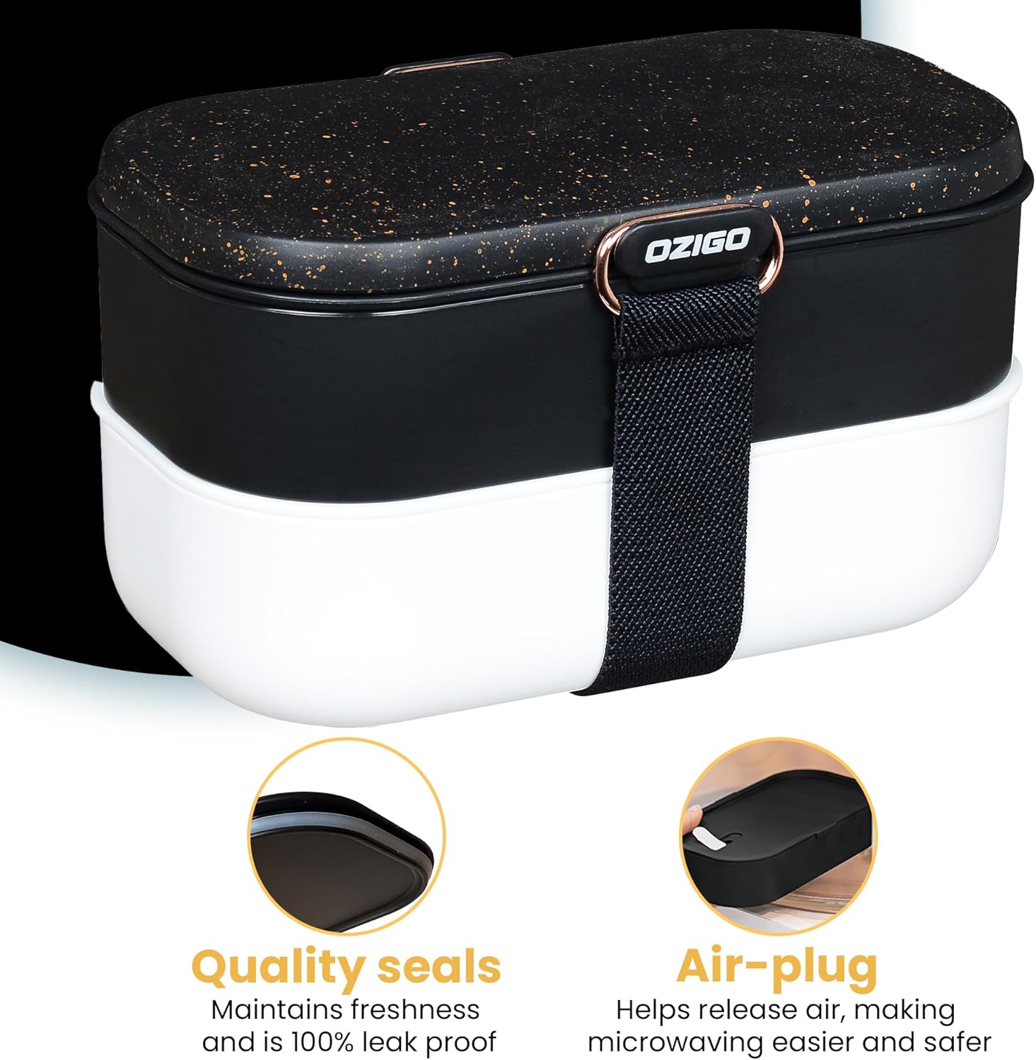 OZIGO Lonchera negra prémium para mujeres con contenedores, lonchera para mujer, lonchera para ...