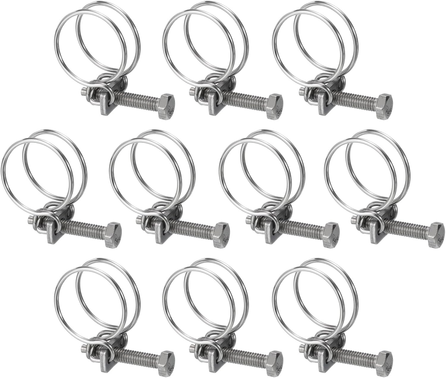 uxcell 10Pcs Double Wire Hose Clamp, 25-29mm Adjustable Stainless Steel ...