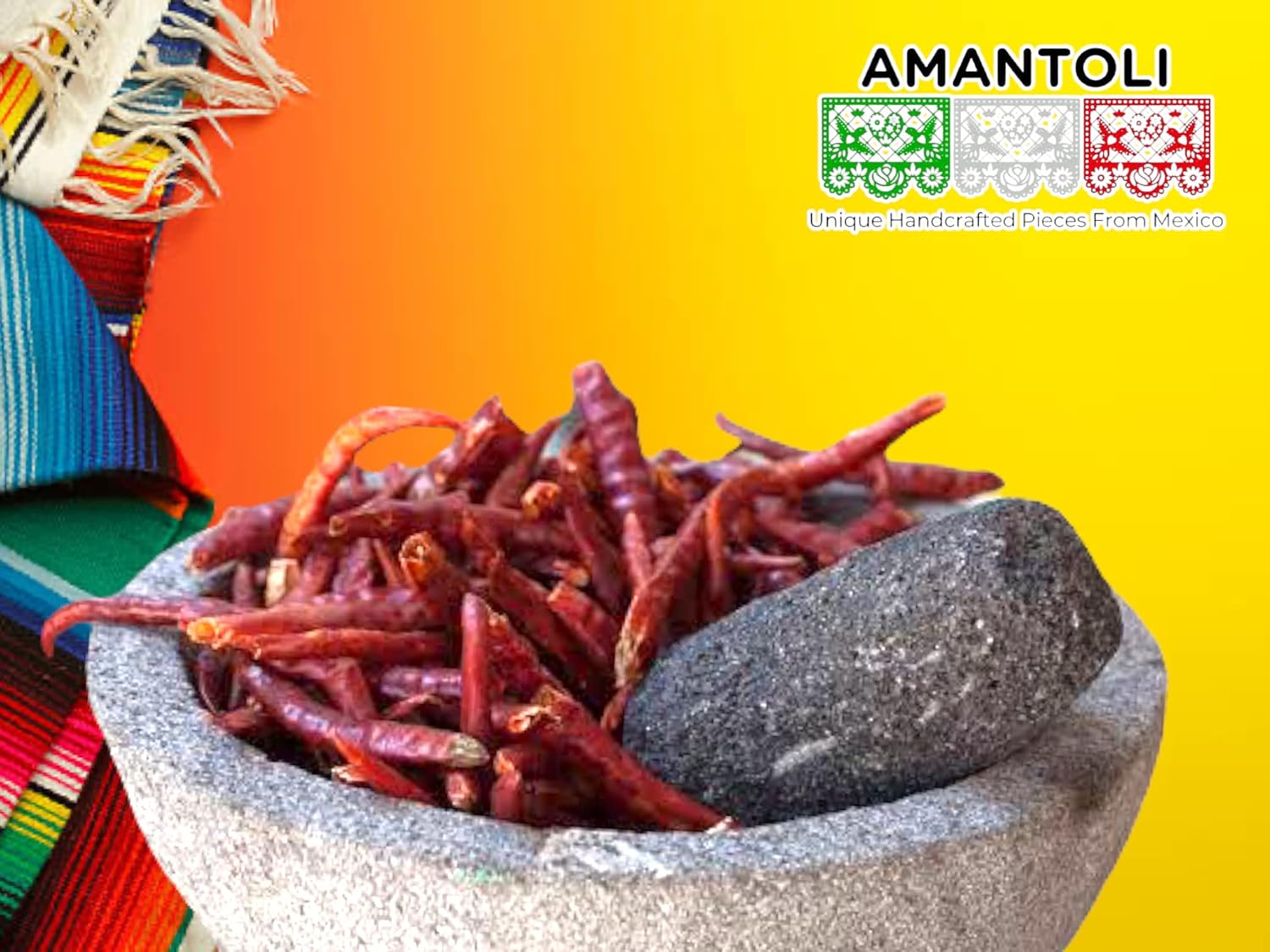 Amantoli – Handcrafted Genuine Pig Design Mexican Mortar Molcajete ...